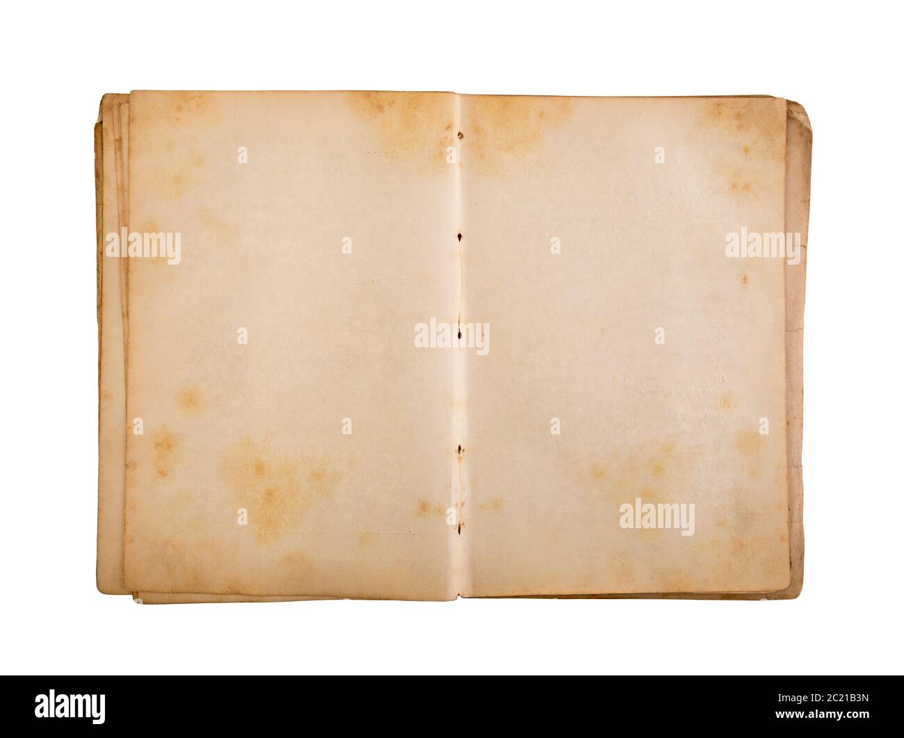 Open old book with blank yellow stained pages isolated on white ...