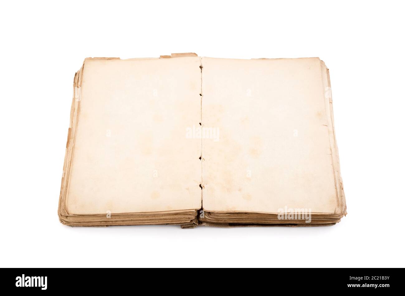 Open old book with blank yellow stained pages isolated on white ...