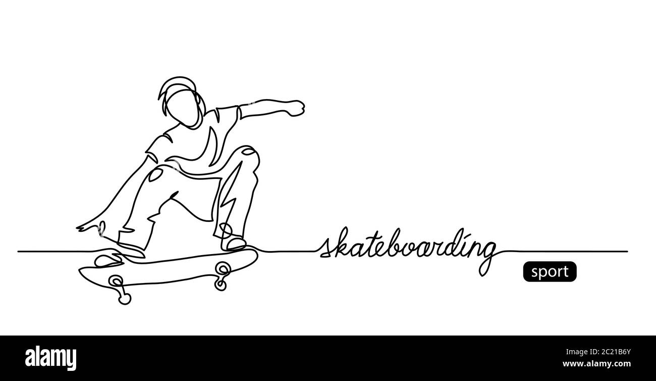 Skateboarding vector background, web banner, poster. One continuous ...