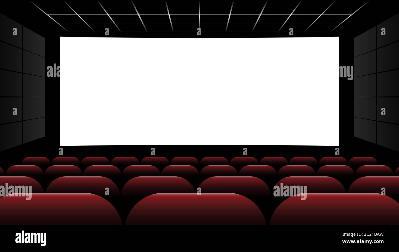 Cinema movie theater with blank screen and red seat, vector ...