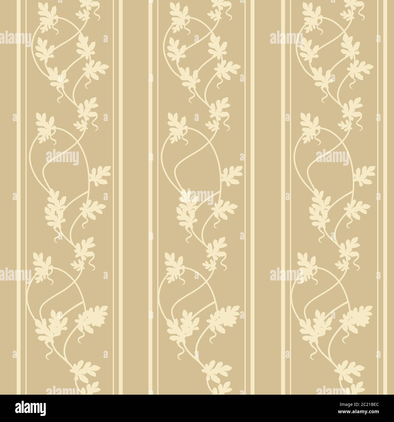 Seamless pattern of beige wallpaper with leaves silhouettes flat vector ...