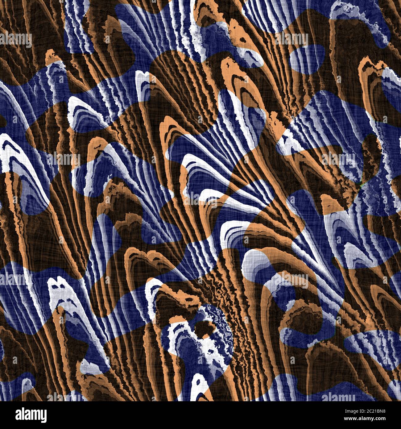 Seamless indigo dyed bandana texture. Blue orange stain woven cotton ...