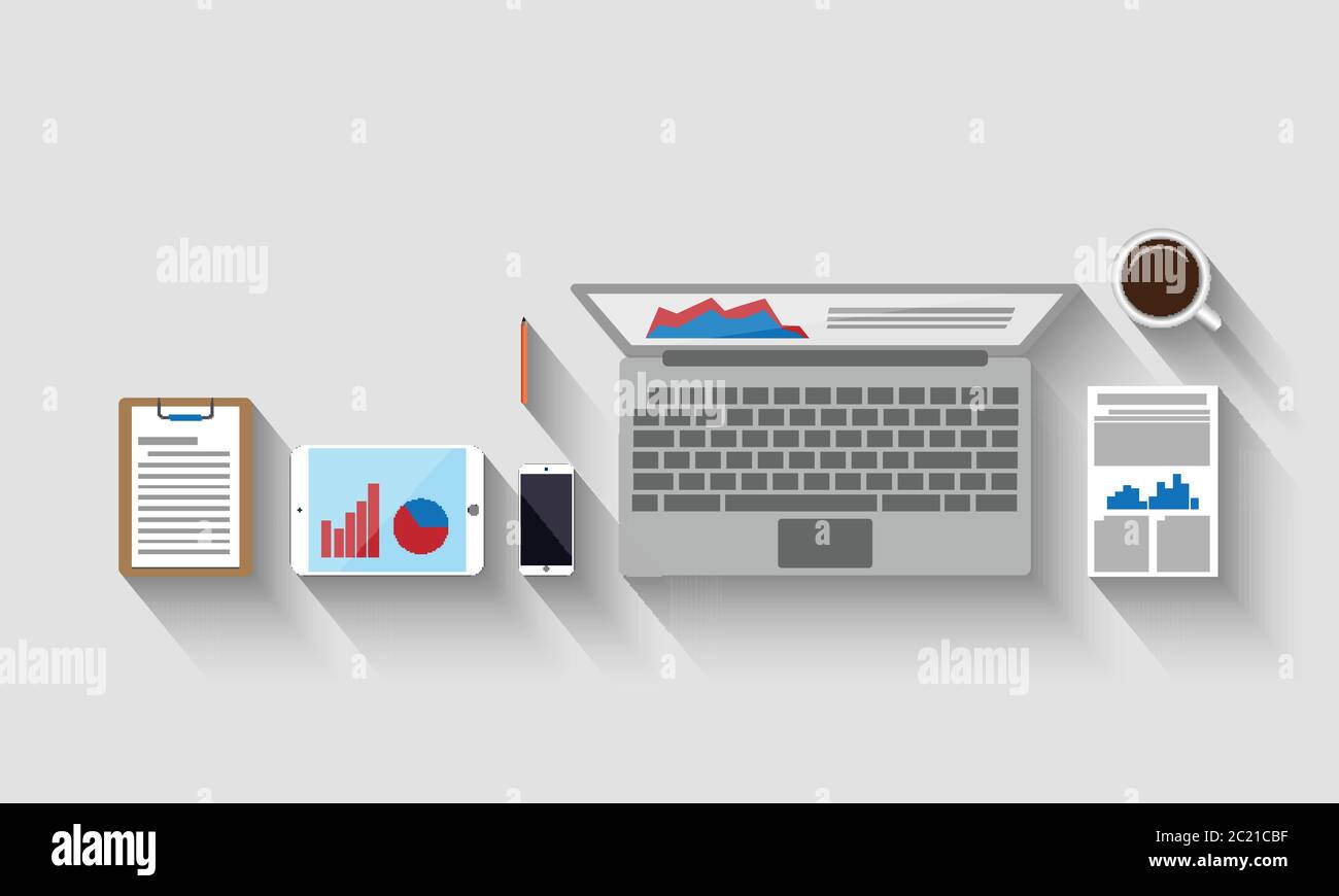 Top view of workplace, business concept, vector illustration Stock ...