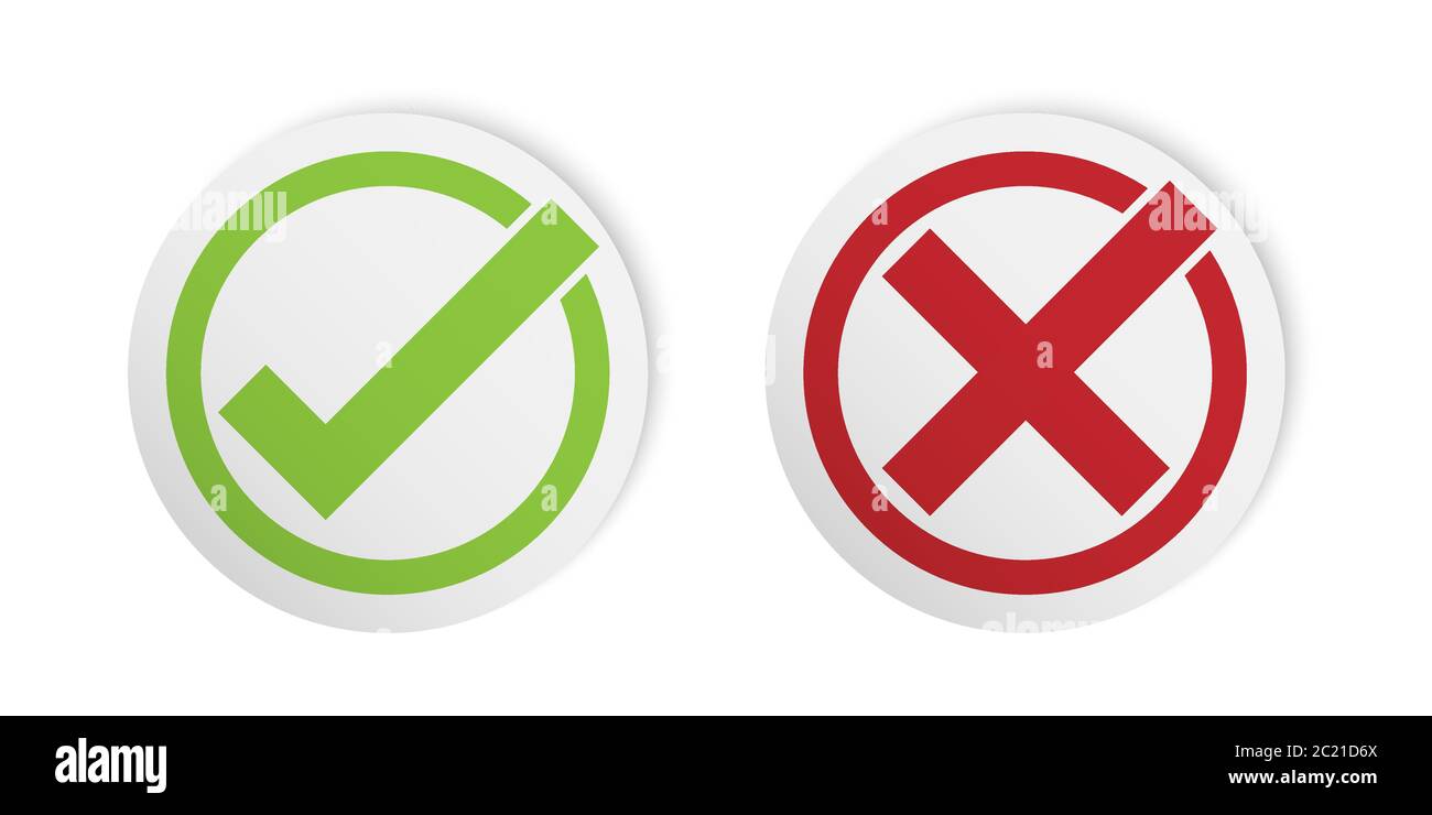 Correct and incorrect sign, check mark sticker style, vector ...