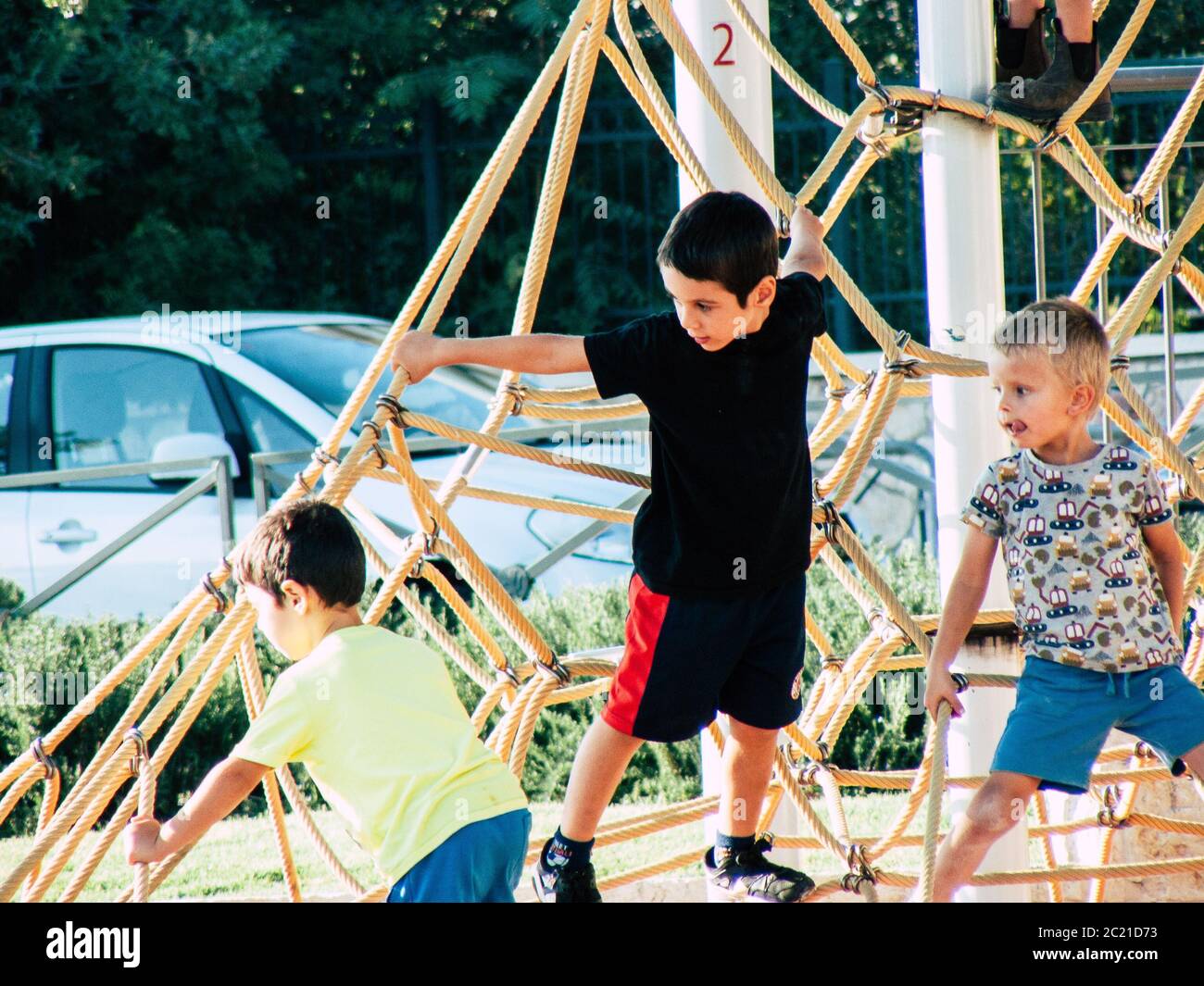 Jerusalem Israel September 11, 2018 View of Israeli kids playing with a ...