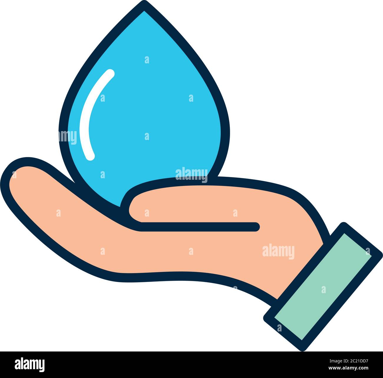hand with water drop icon over white background, line color style ...