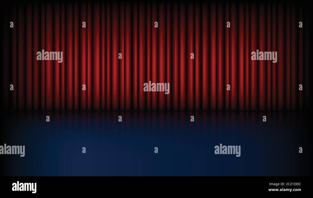 Empty stage with closed red theater curtain, vector illustration Stock ...