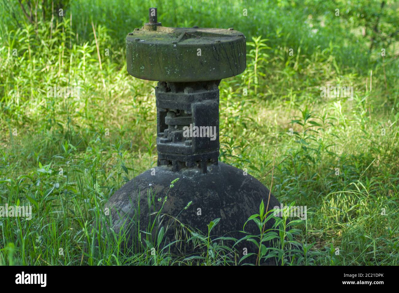 An old and huge valve in the woods and overgrown with grass Stock Photo ...