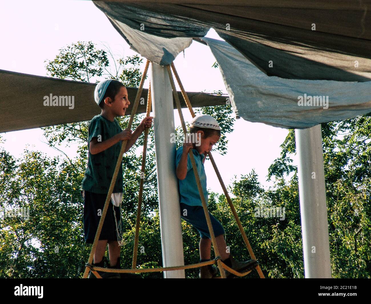 Jerusalem Israel September 11, 2018 View of kids playing in a public ...