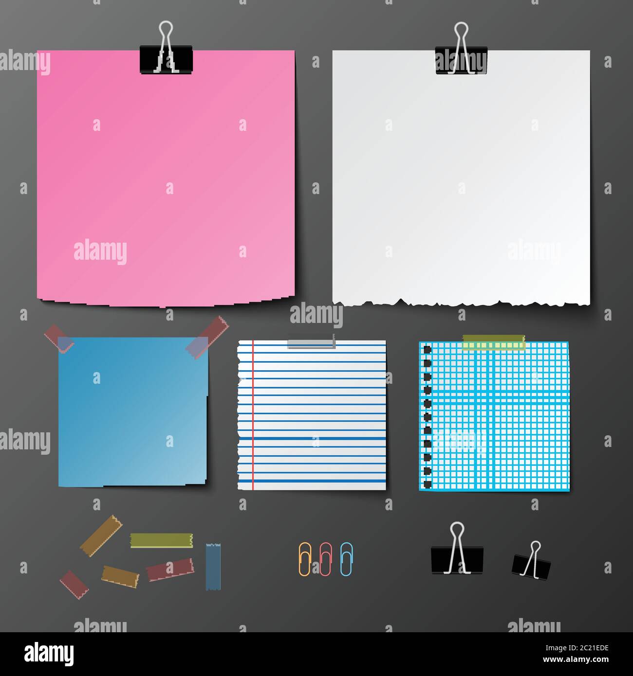 Post note paper set on gray background with shadow, vector illustration ...