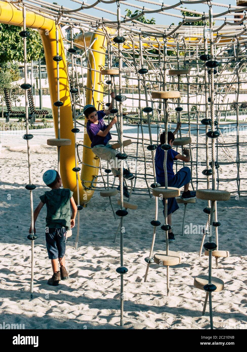 Jerusalem Israel September 11, 2018 View of kids playing in a public ...