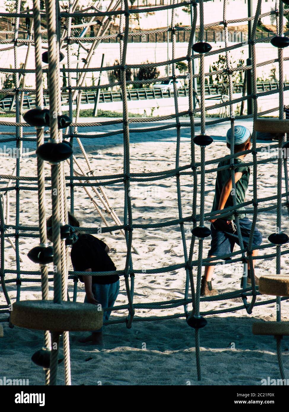 Jerusalem Israel September 11, 2018 View of kids playing in a public ...