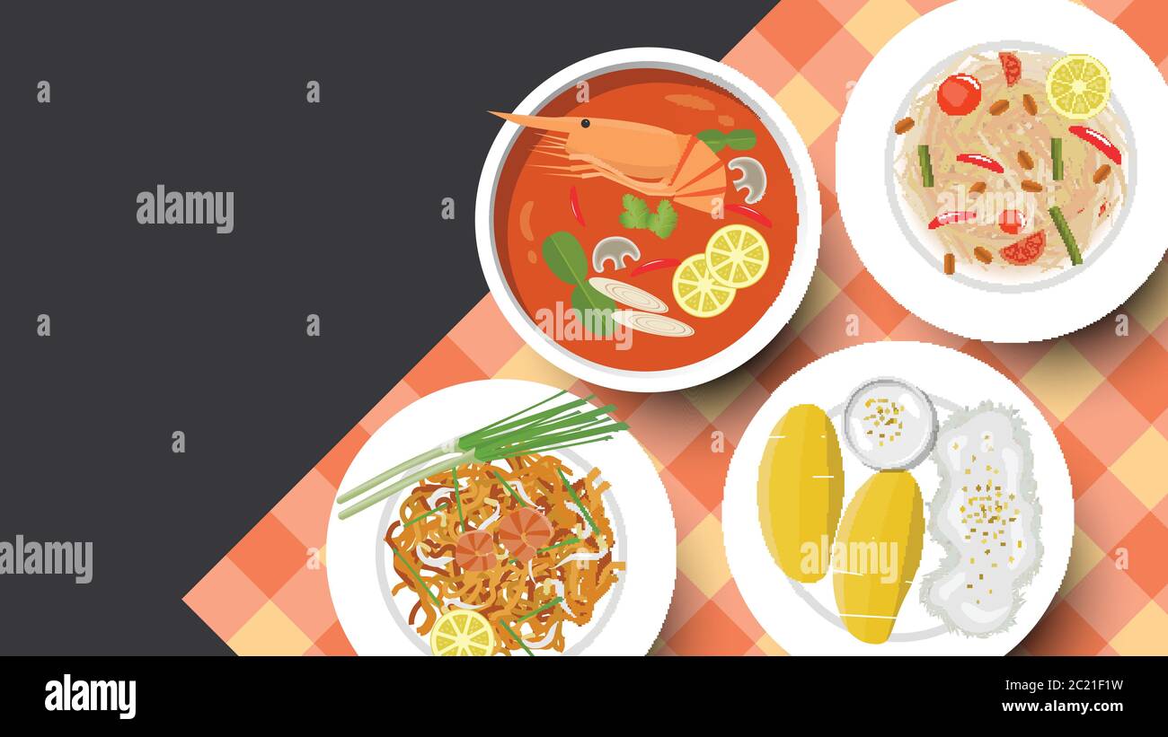 Tradition Thai food background and copy space for text, vector ...