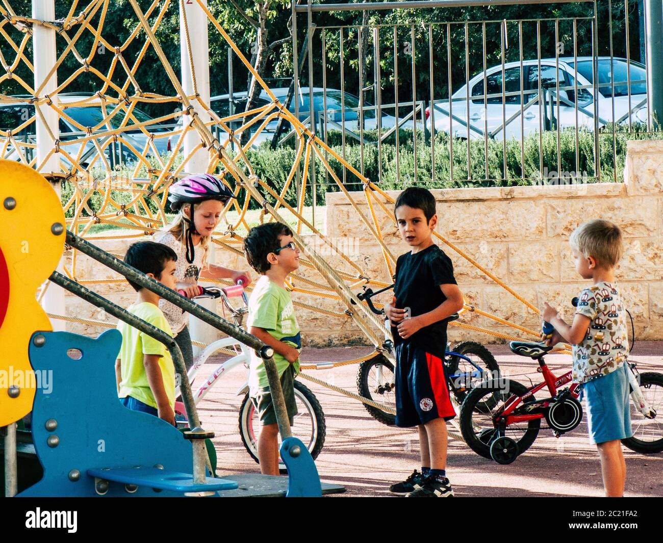 Jerusalem Israel September 11, 2018 View of kids playing in a public ...