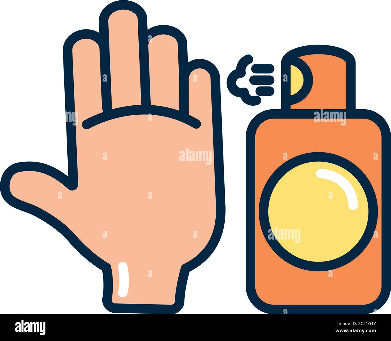 hand with cleaning spray can icon over white background, line color ...