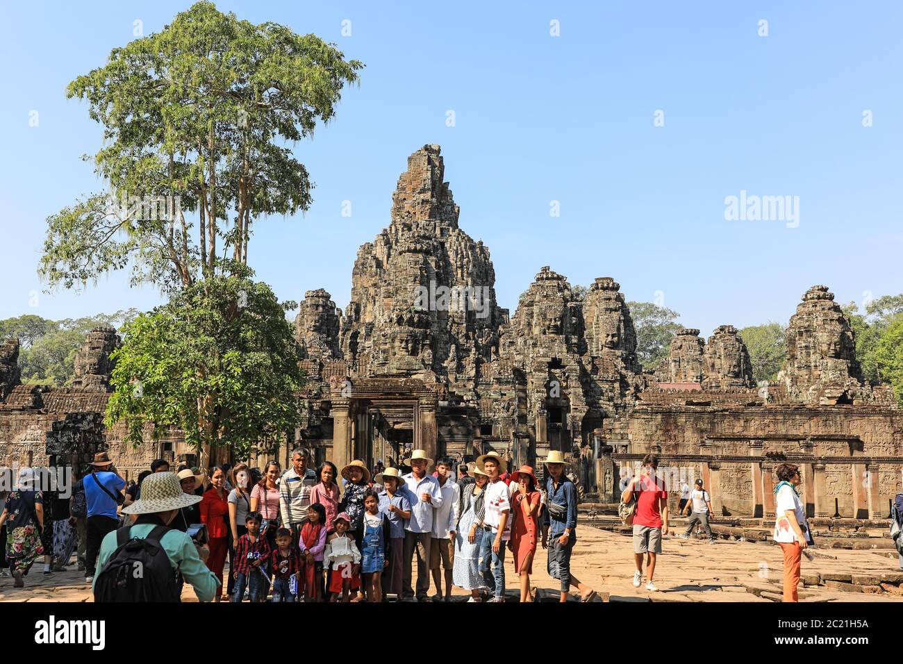 The towers of smiling faces at the Bayon at the Angkor Thom temple ...