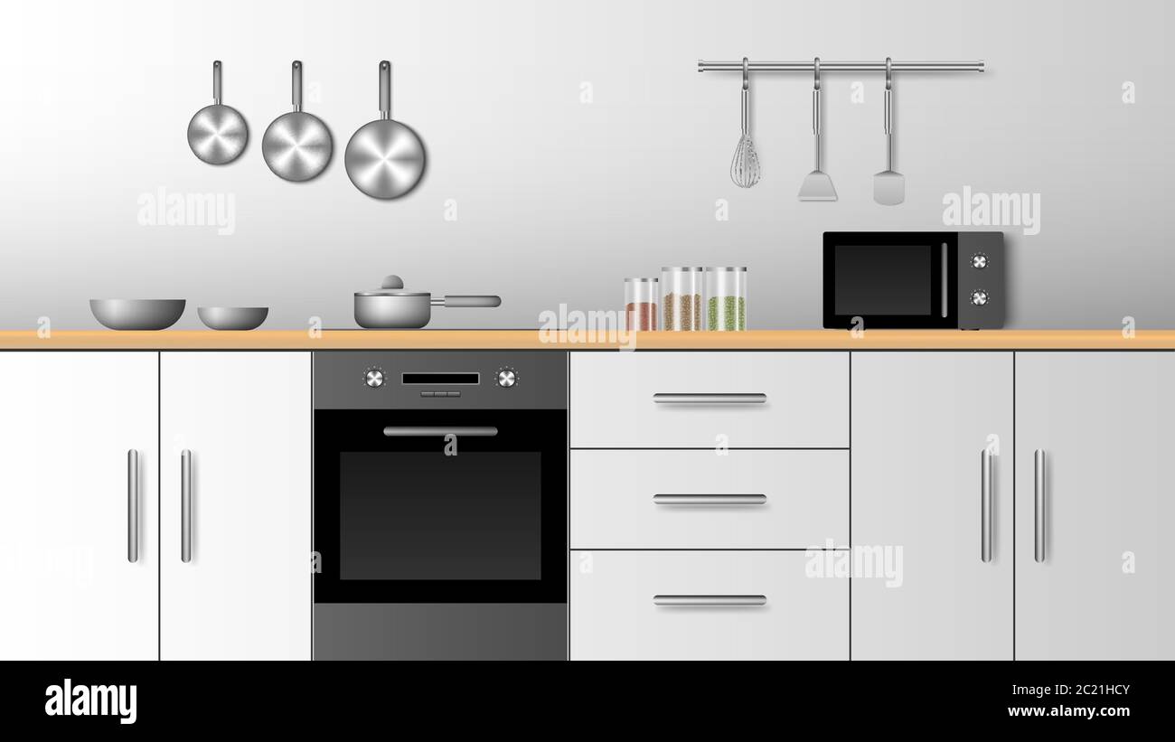 Realistic interior modern kitchen, vector illustration Stock Vector ...