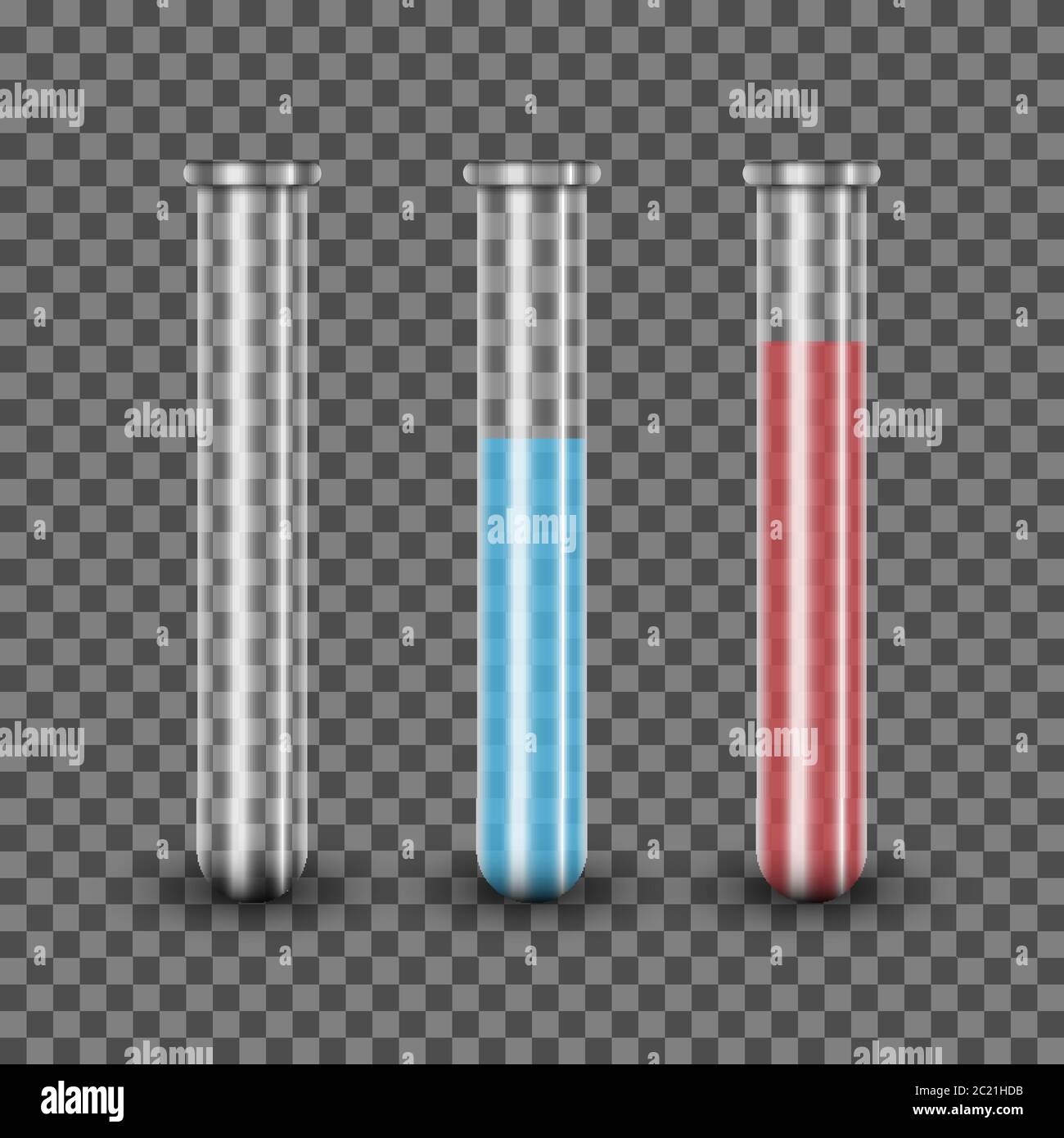 Realistic test tube with blue and red solution, vector illustration ...