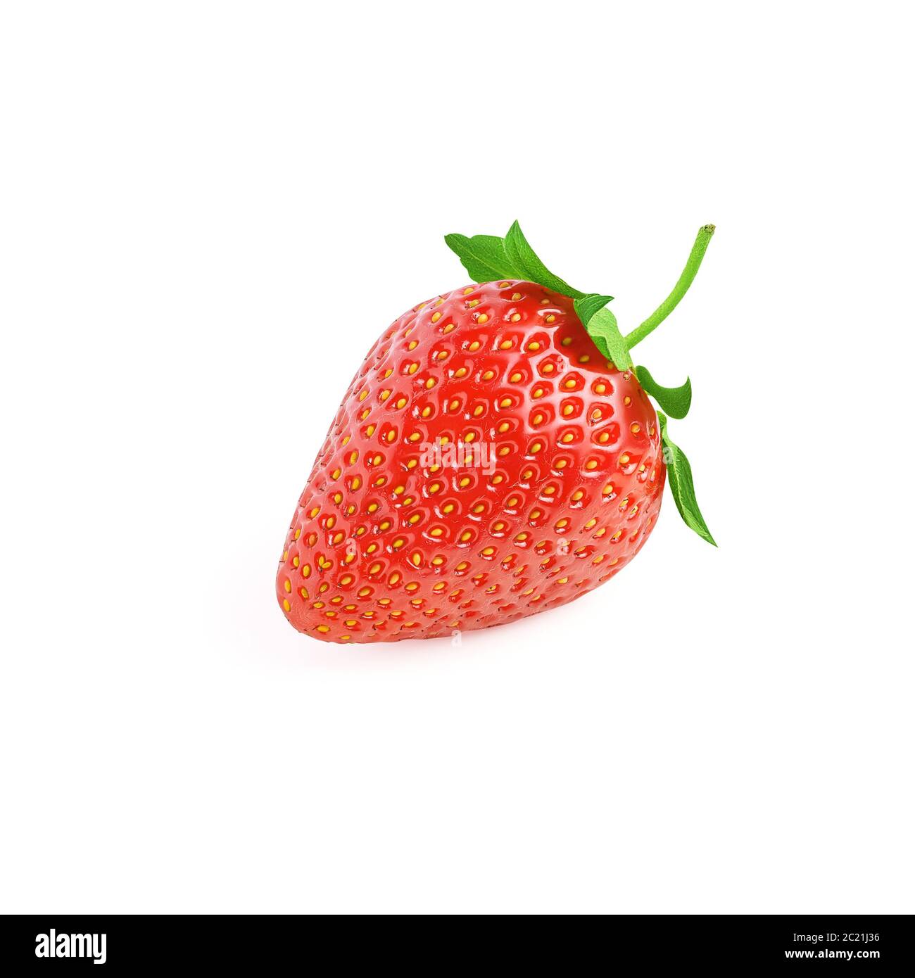 Side view of a perfect ripe juicy fresh red strawberry isolated on a ...