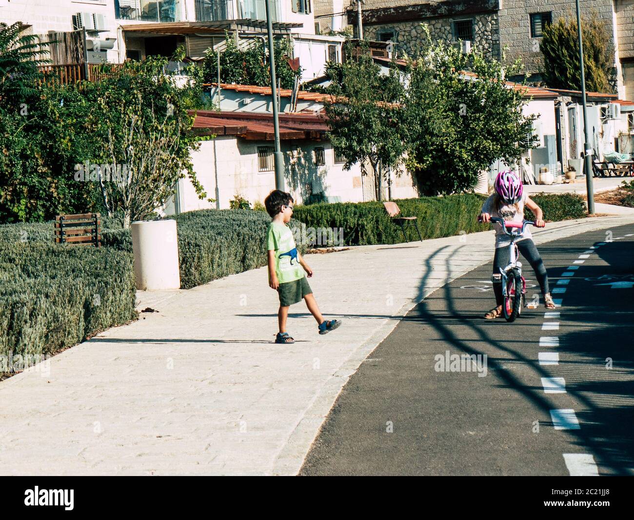 Jerusalem Israel September 11, 2018 View of Israeli kids playing with a ...