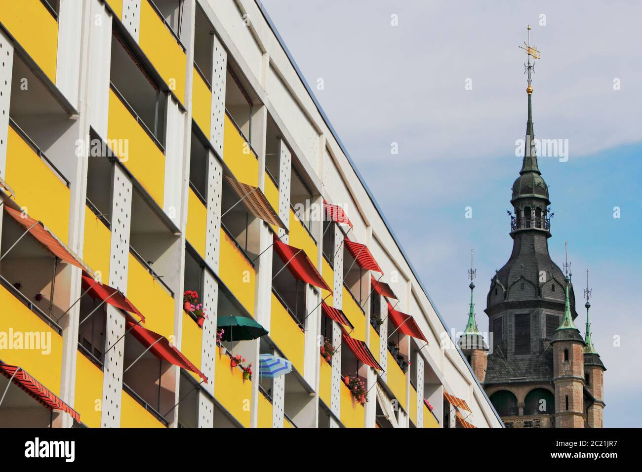 prefabricated building and town hall tower Stock Photo - Alamy