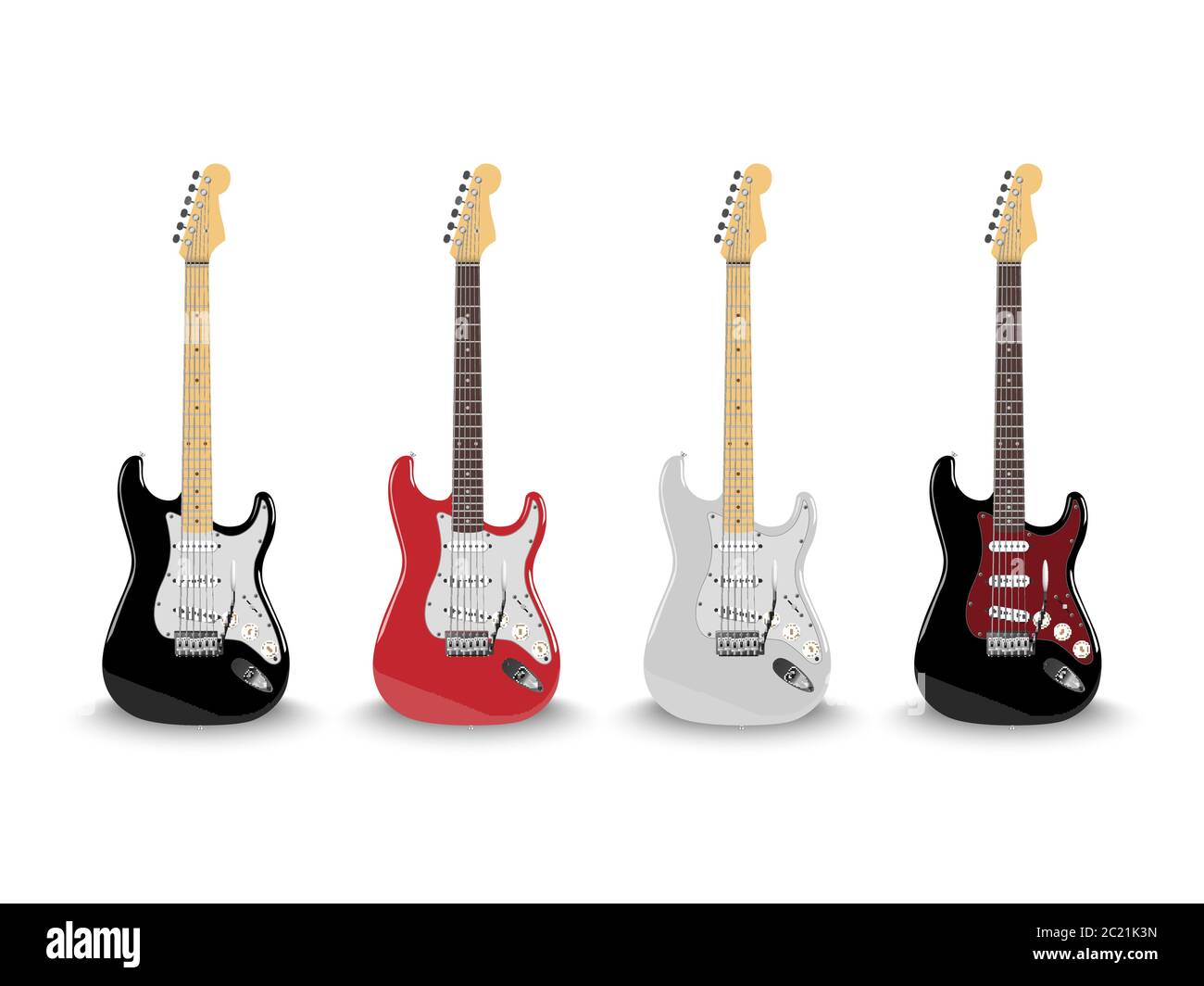 Realistic electric guitar in different colors isolated on white ...