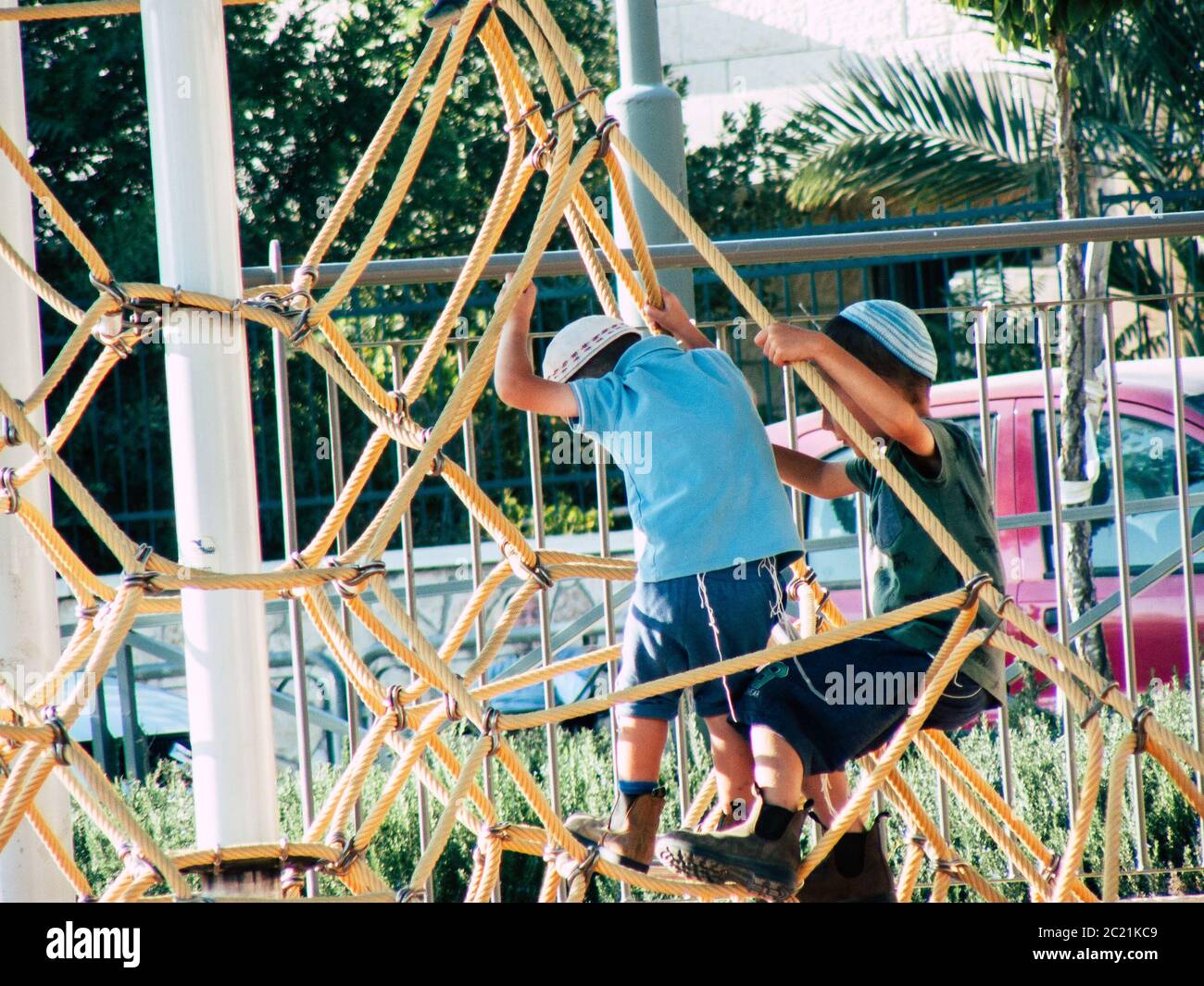 Jerusalem Israel September 11, 2018 View of Israeli kids playing with a ...