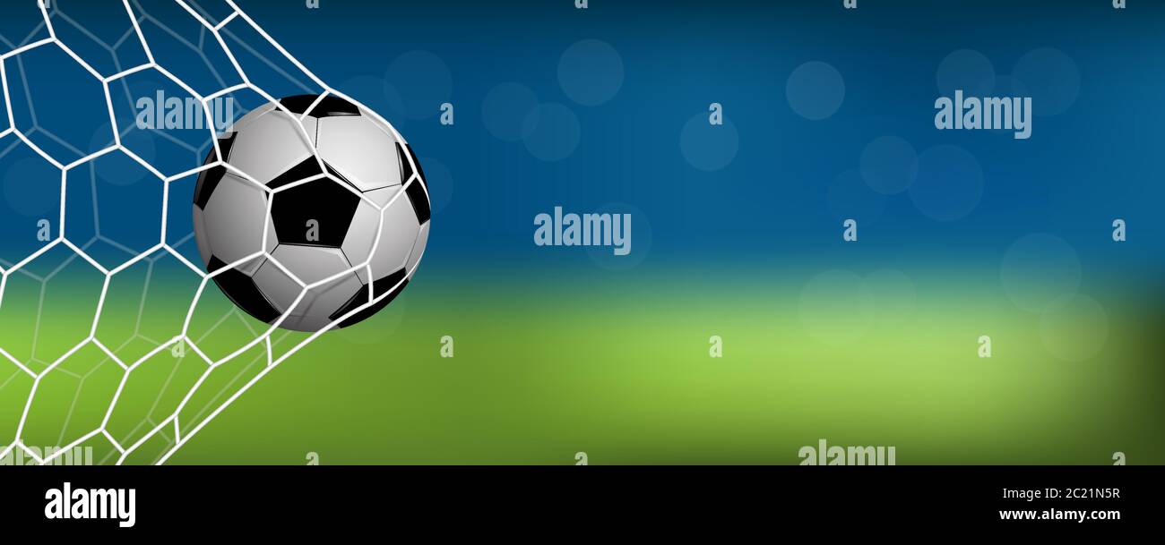 Realistic football in net with coppy space for text, vector ...