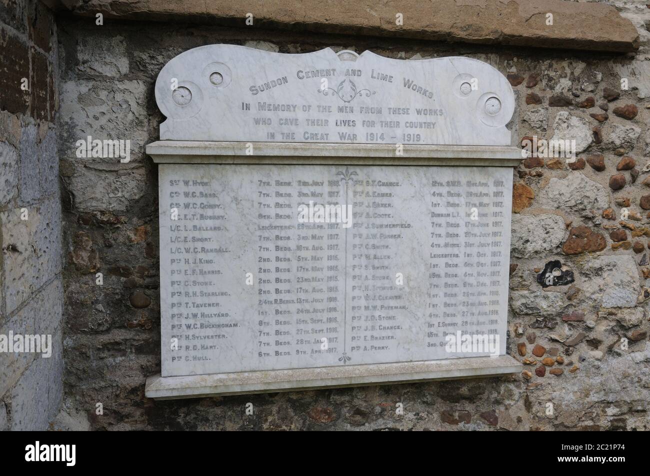 War Memorial on wall of St Marys Church, Sundon, Bedfordshire ...