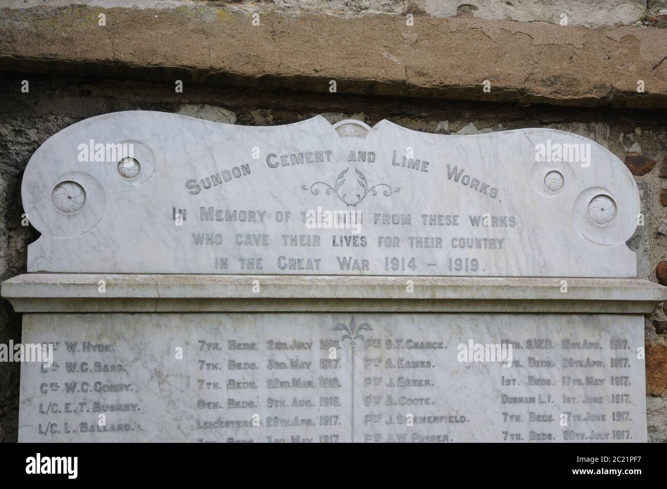 War Memorial on wall of St Marys Church, Sundon, Bedfordshire ...