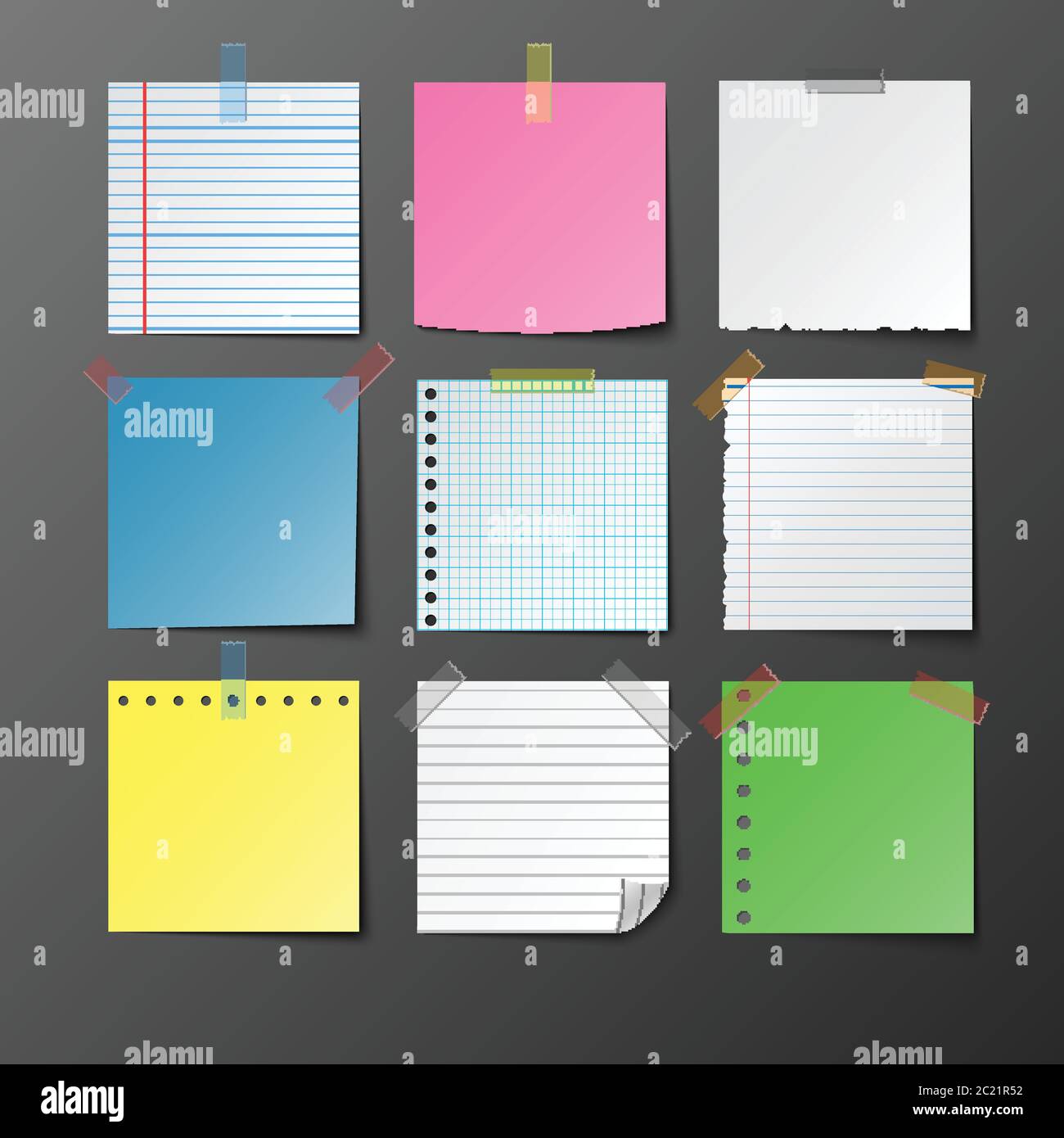 Post note paper set on gray background with shadow, vector illustration ...