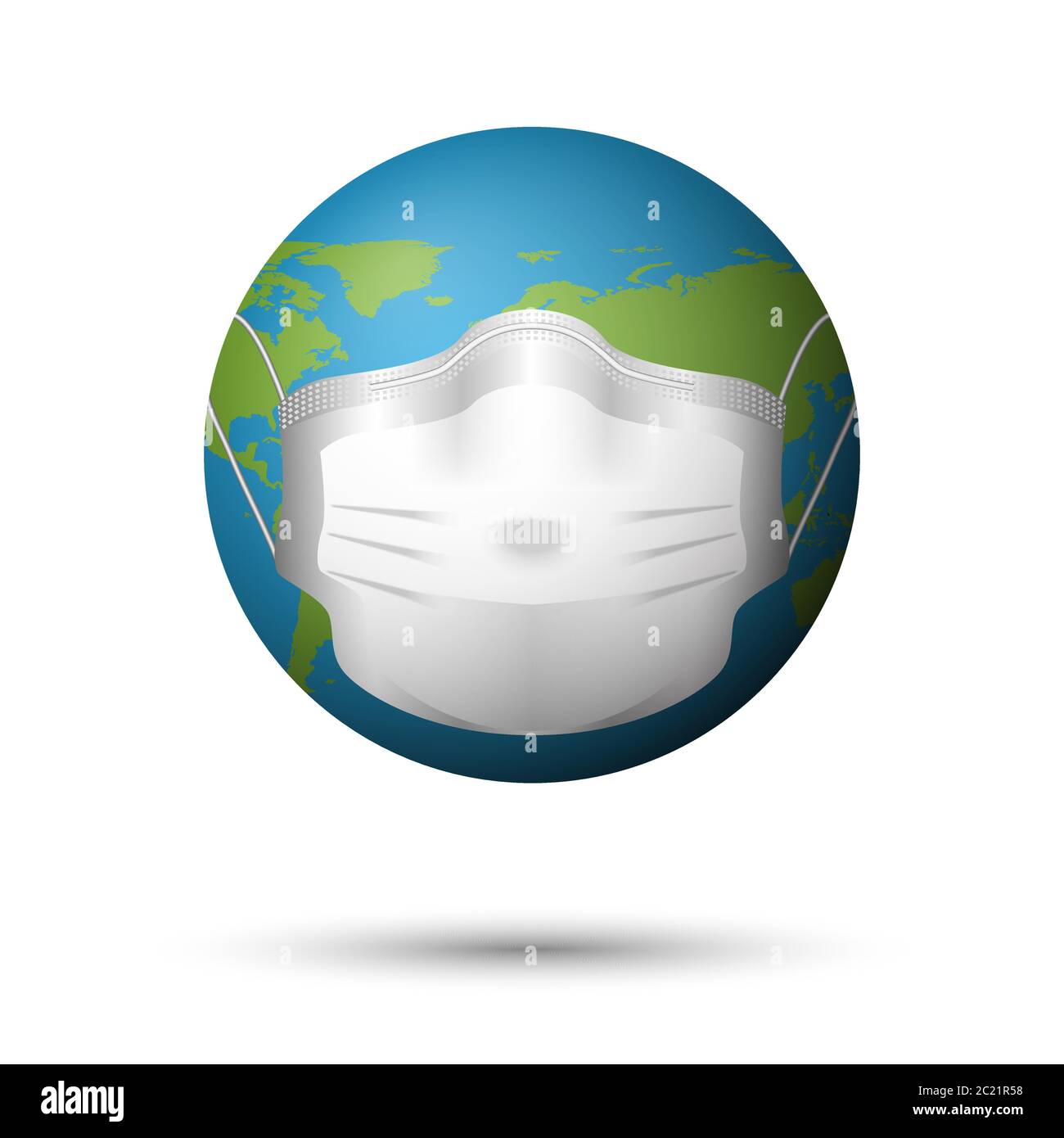 Medical mask on planet earth, disease or pollution concept, vector ...