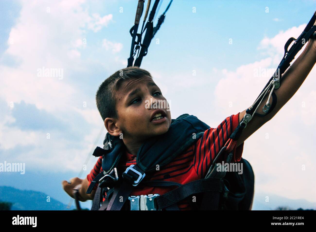 Pokhara Nepal October 6, 2018 Portrait of a young Nepali kid learning ...