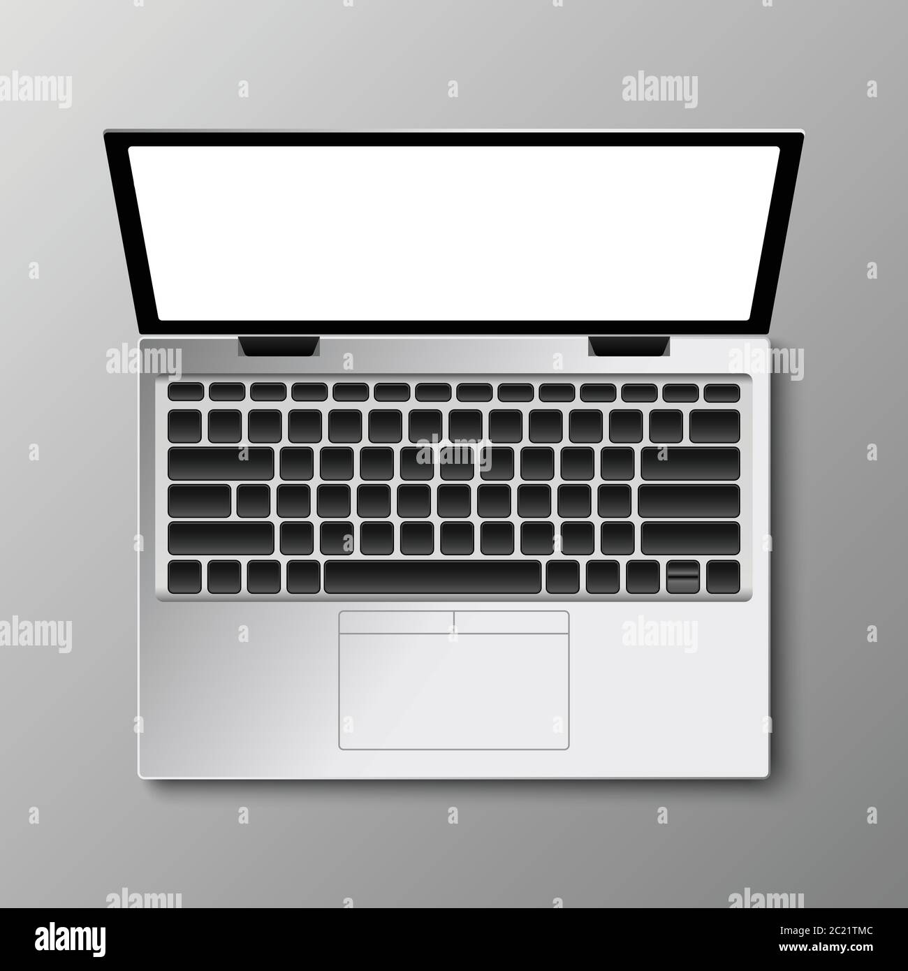 Realistic modern laptop computer on top view isolated on white ...