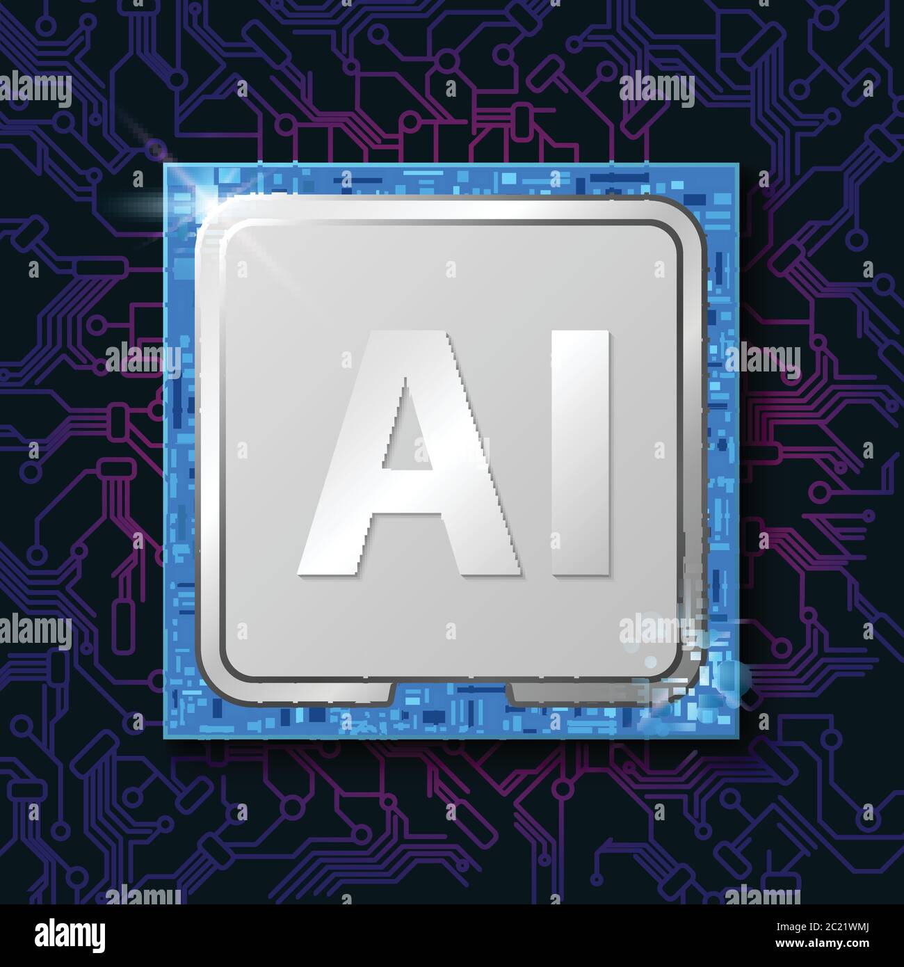 Artificial Intelligence (AI) on CPU chip electronic, vector ...