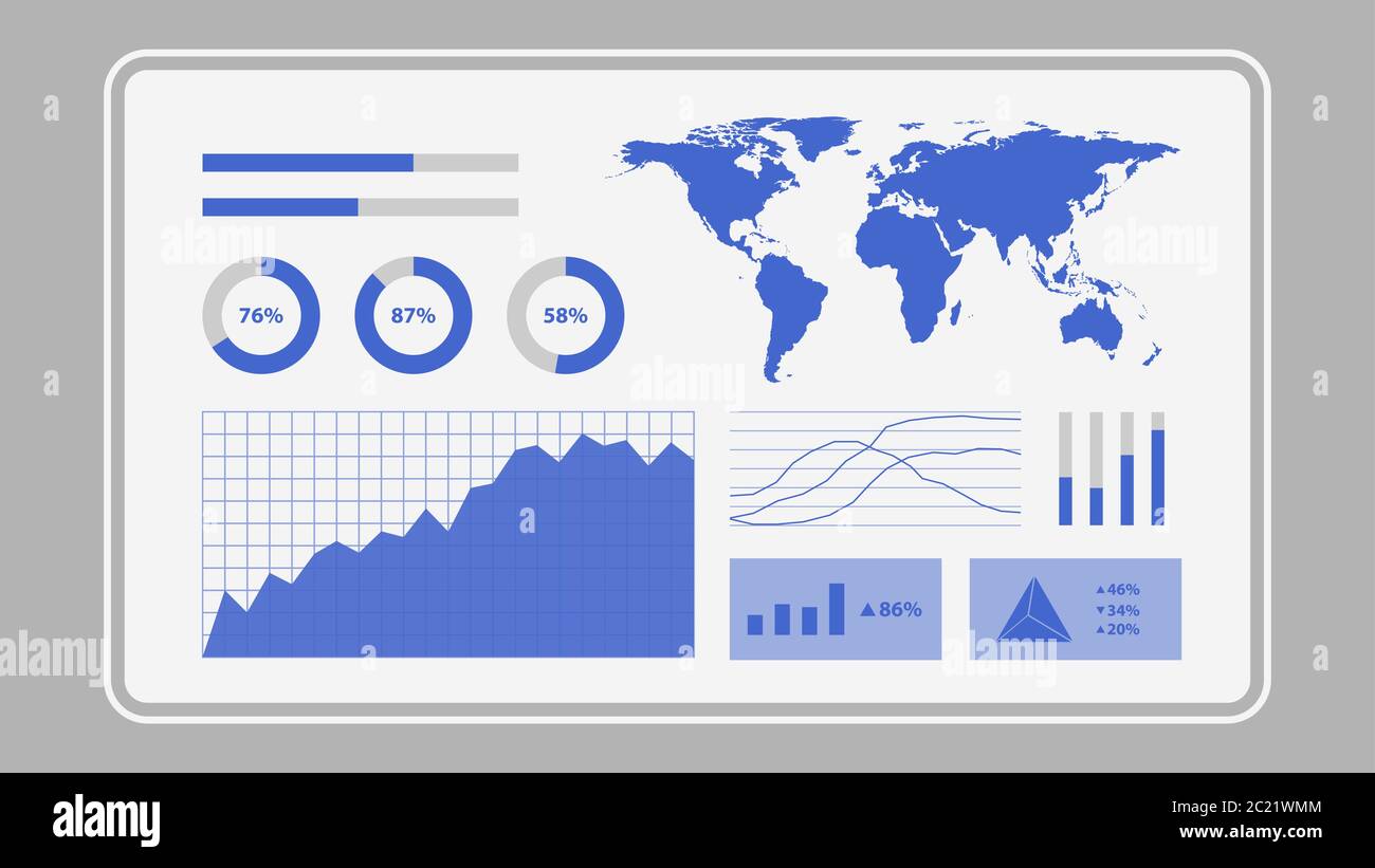 Virtual screen showing data analytics statistics chart dashboard ...