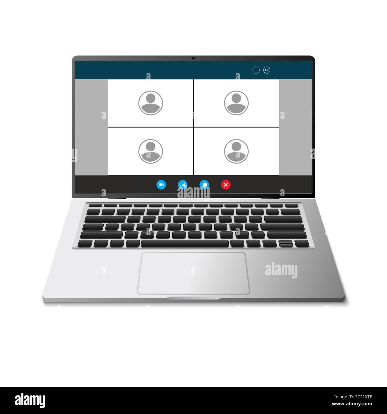 Realistic laptop with video conference interface, live video chat ...