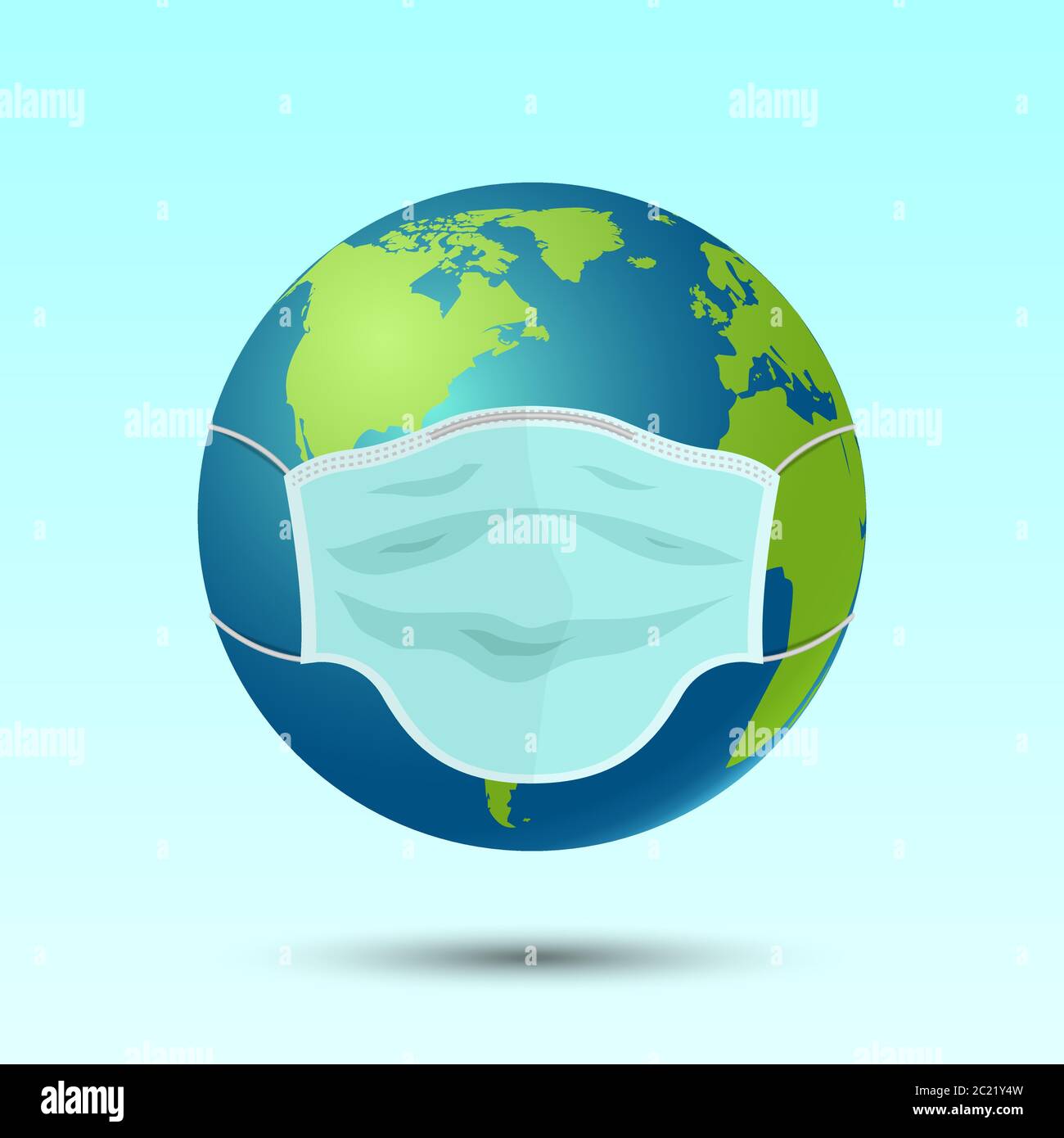 Medical mask on planet earth, disease or pollution concept, vector ...