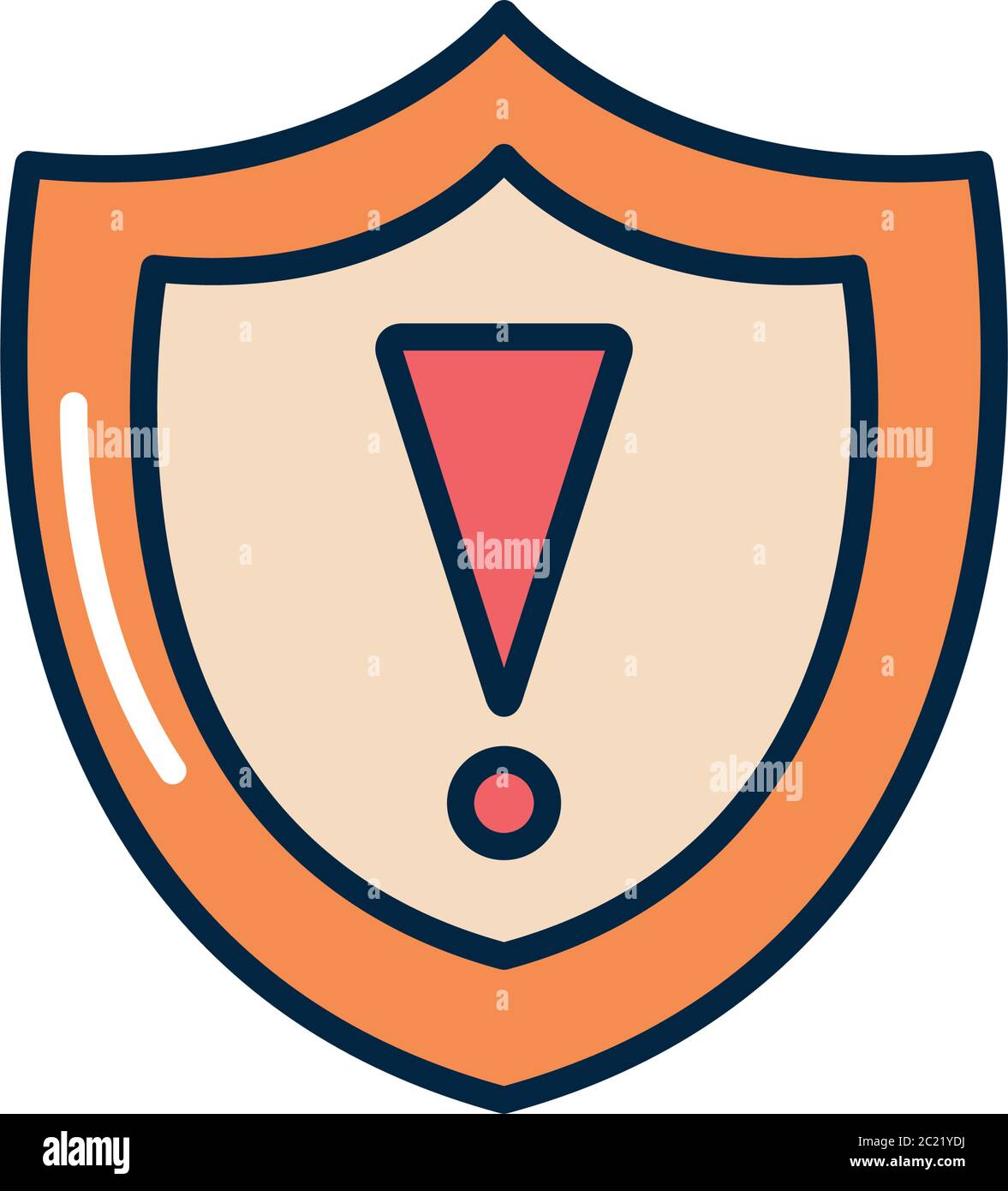 shield with warning sign icon over white background, line color style ...