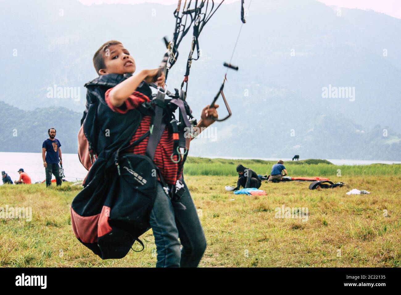 Pokhara Nepal October 6, 2018 Portrait of a young Nepali kid learning ...