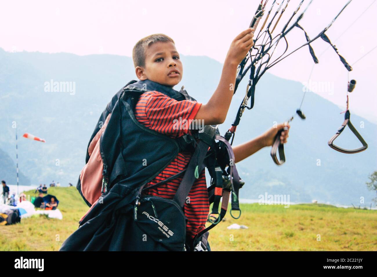 Pokhara Nepal October 6, 2018 Portrait of a young Nepali kid learning ...