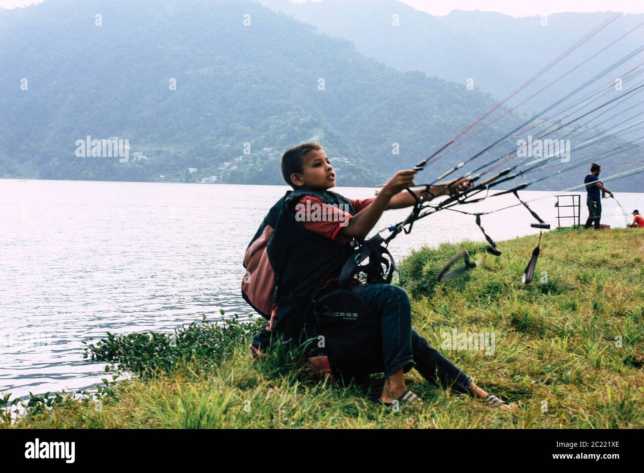Pokhara Nepal October 6, 2018 Portrait of a young Nepali kid learning ...