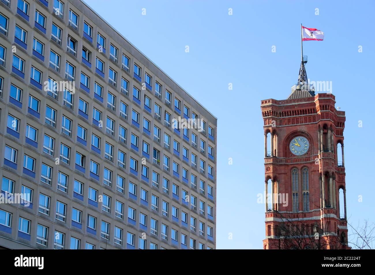 Town hall and prefabricated building Stock Photo - Alamy