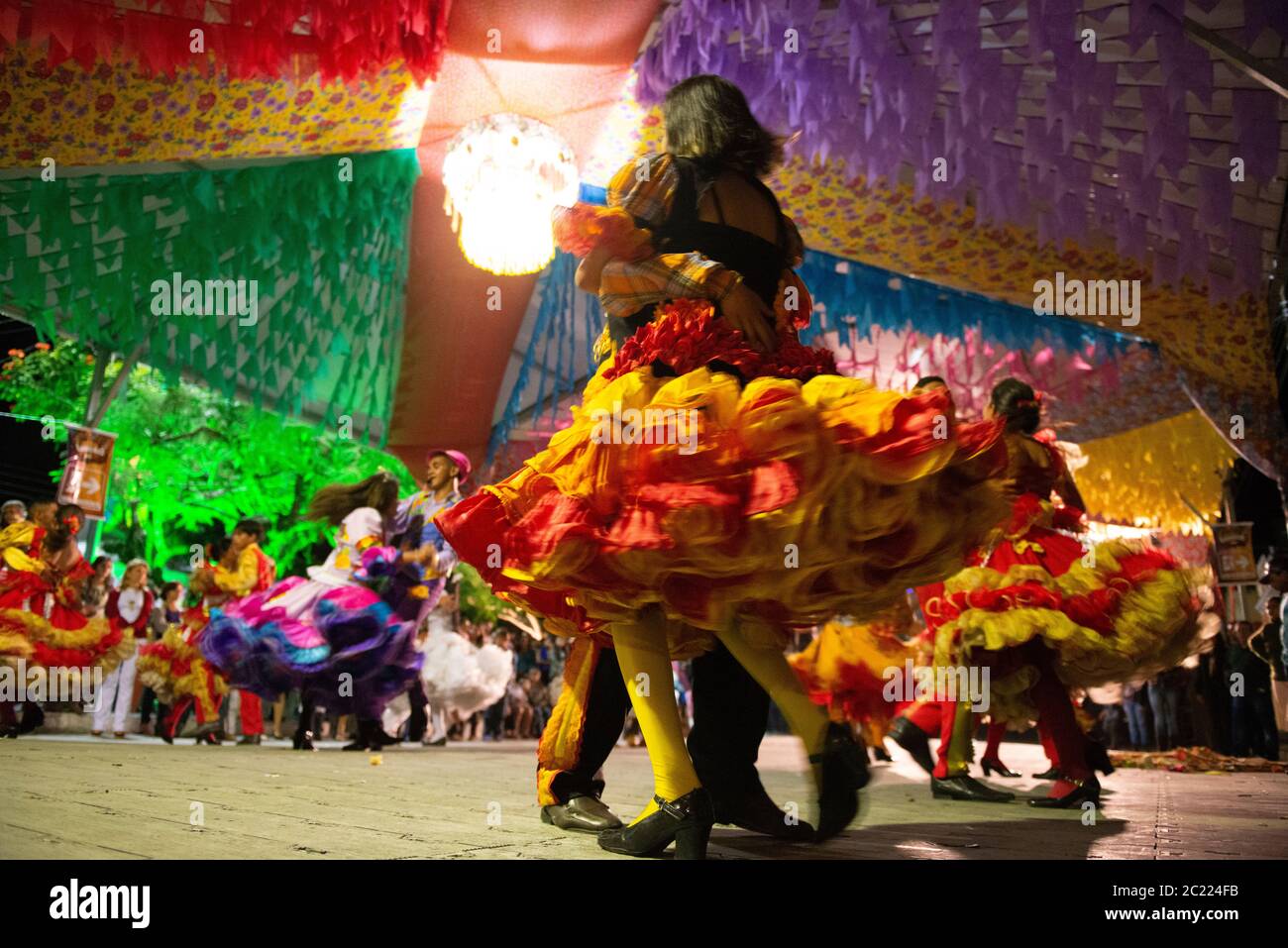 Traditional quadrilha dance in the street during the June festivities ...