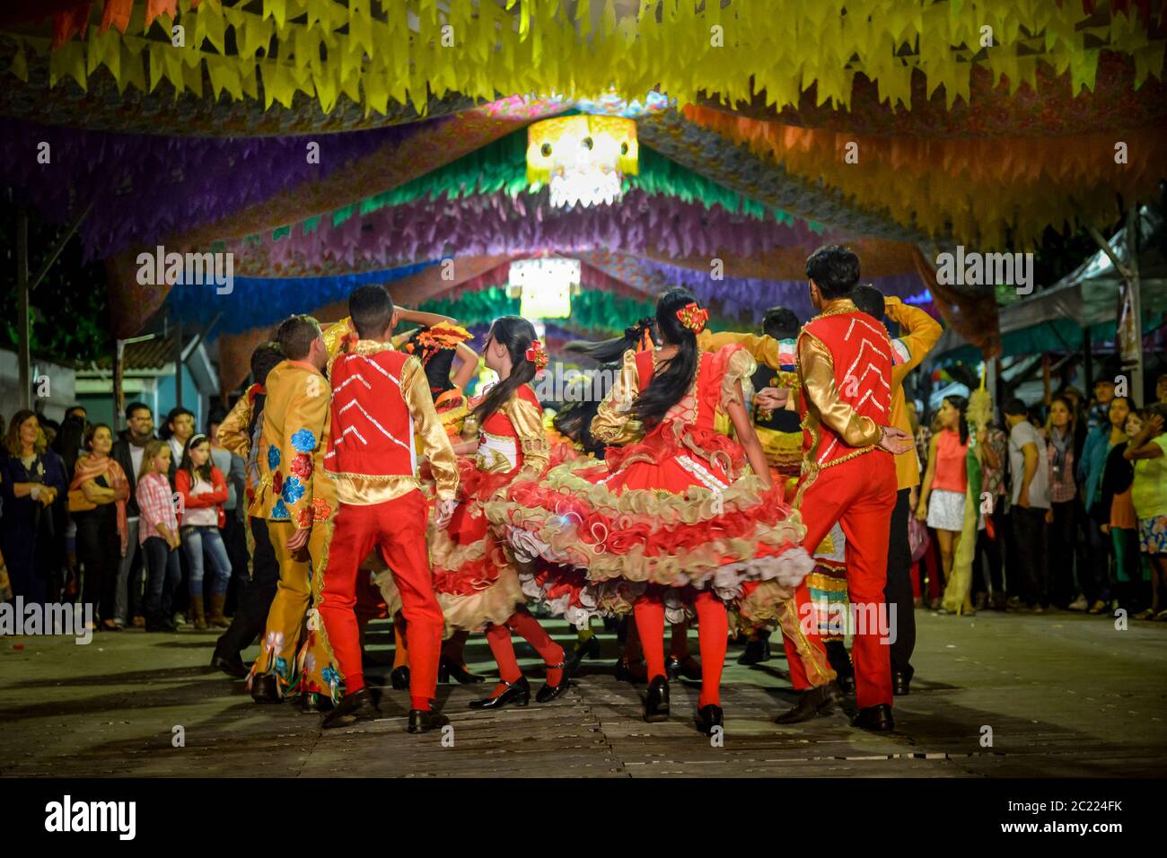 Traditional quadrilha dance in the street during the June festivities ...