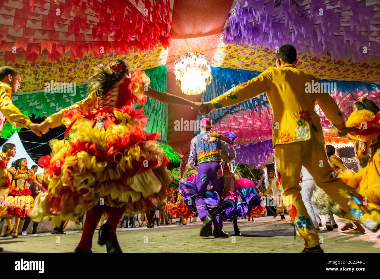 Traditional quadrilha dance in the street during the June festivities ...