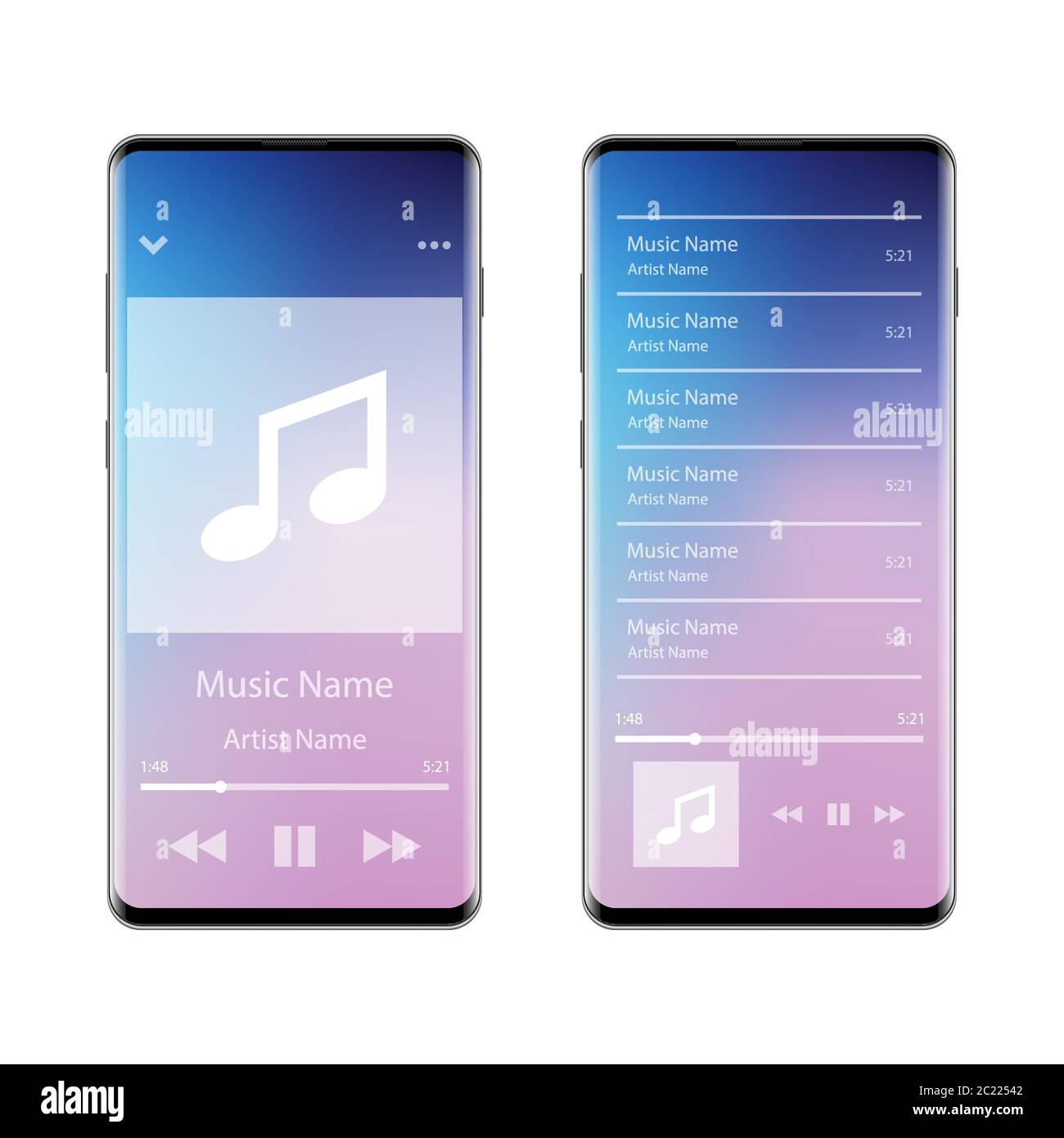 Music player interface application on smartphone, vector illustration ...