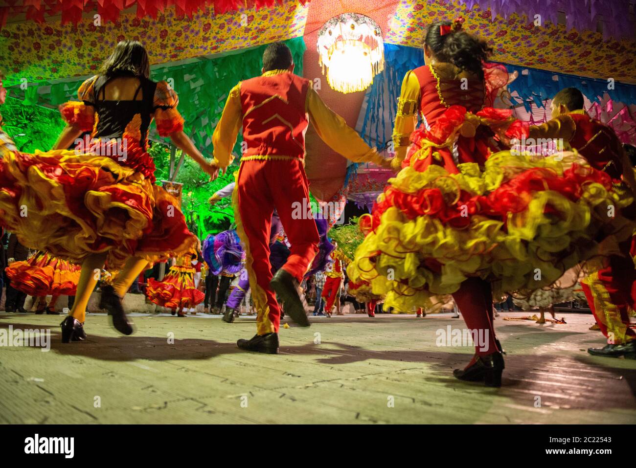 Traditional quadrilha dance in the street during the June festivities ...