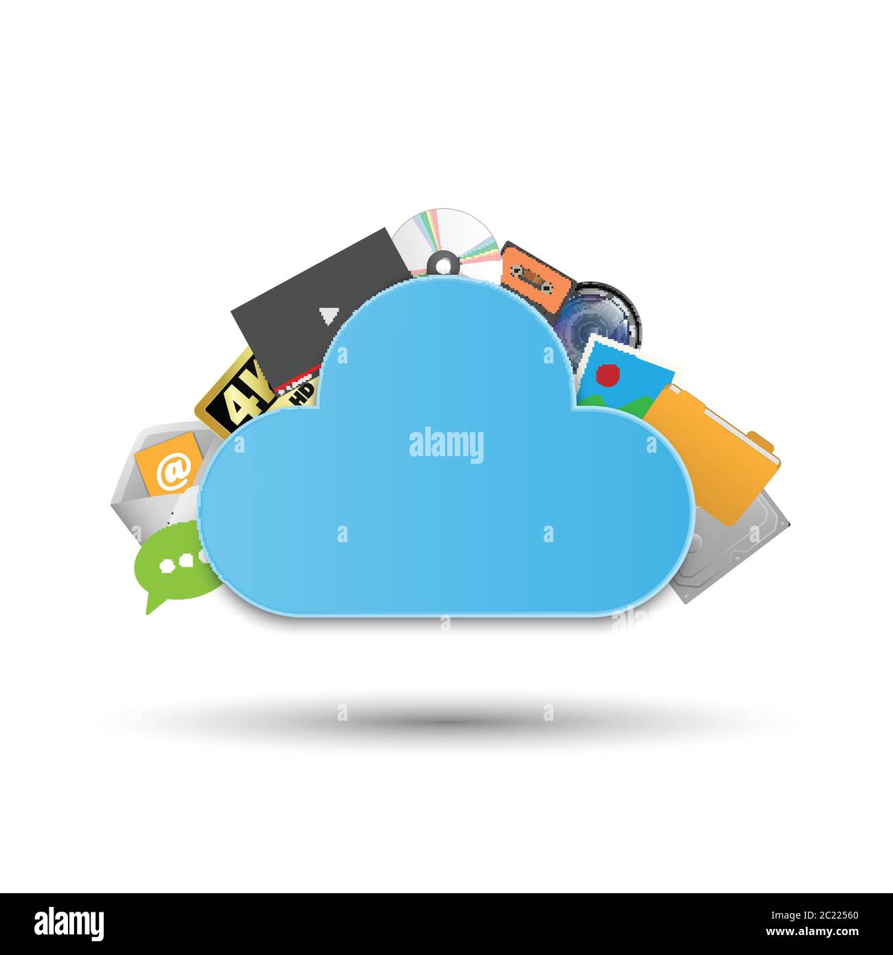 Cloud storage system technology concept, data backup concept, vector ...