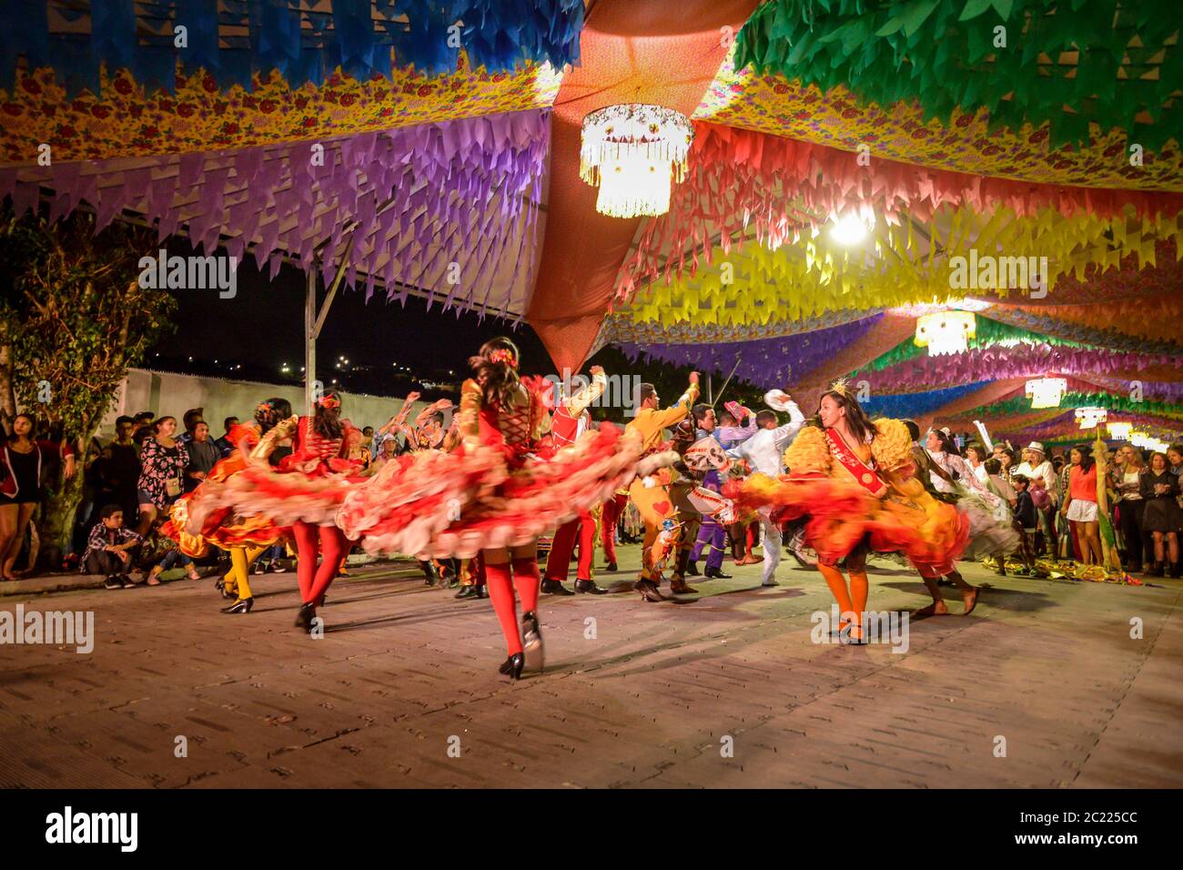 Traditional quadrilha dance in the street during the June festivities ...